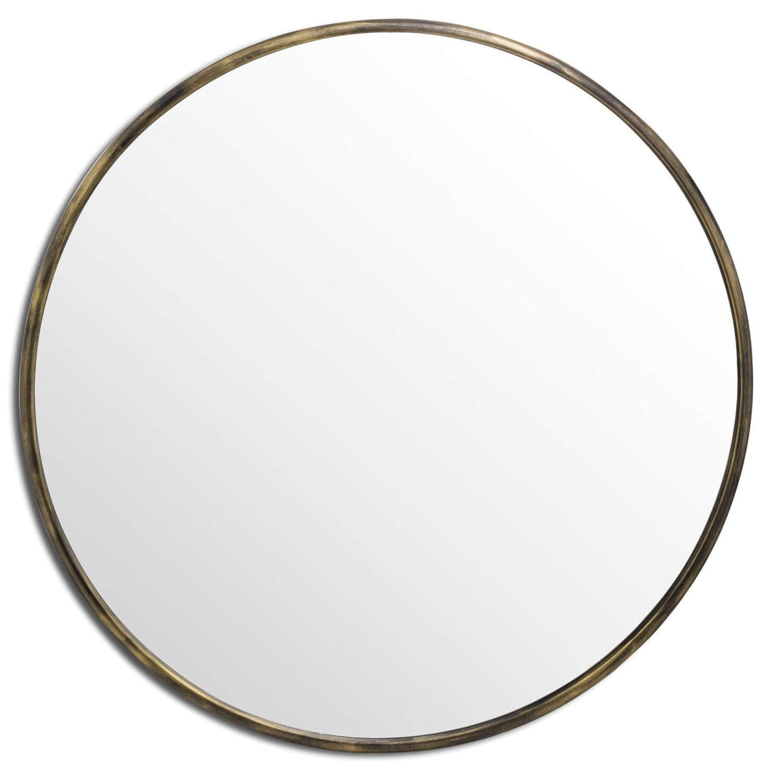 Antique Large Narrow Edged Mirror - Handcrafted, Brass, Round, 120cm