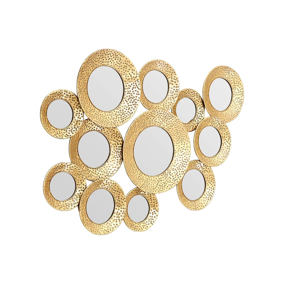 Large Gold Hammered Cluster of Round Wall Mirrors - Textured Elegance