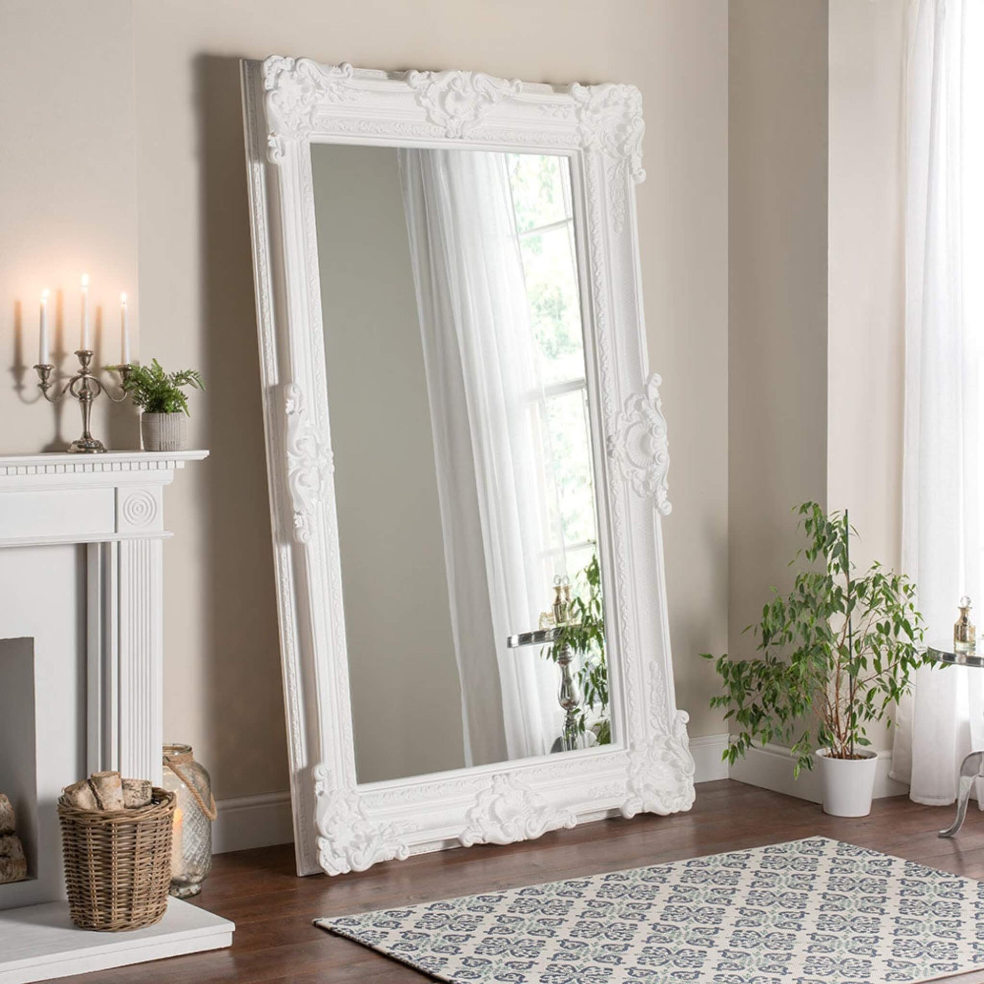 white framed mirror